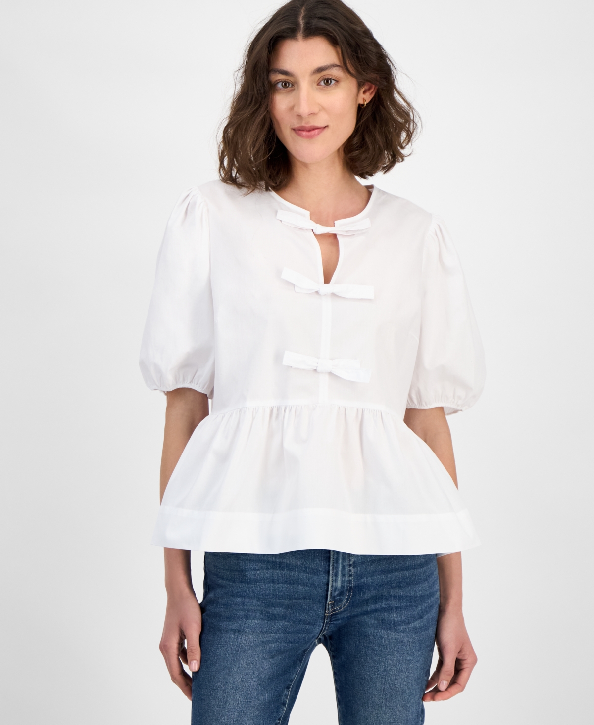 Click here for Nautica Jeans Womens Cotton Bow-Front Peplum Top -... prices