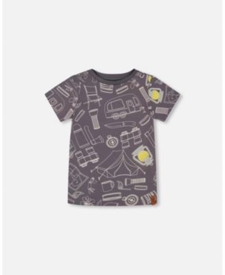 Deux par Deux Big Boys Printed Cotton Tee Grayish Blue And Camping - Macy's