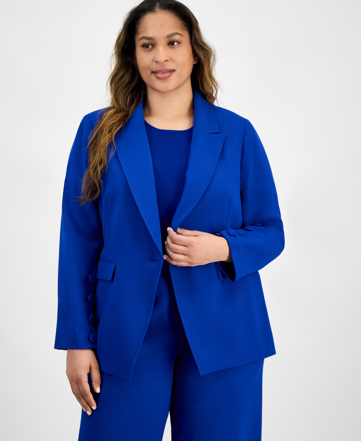 Click here for Tahari Asl Plus Size Single-Button Crepe Blazer -... prices