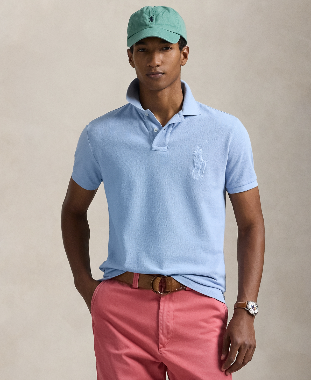 Polo Ralph Lauren Mens Custom Slim Fit Big Pony Mesh Polo Shirt - Chambray Blue