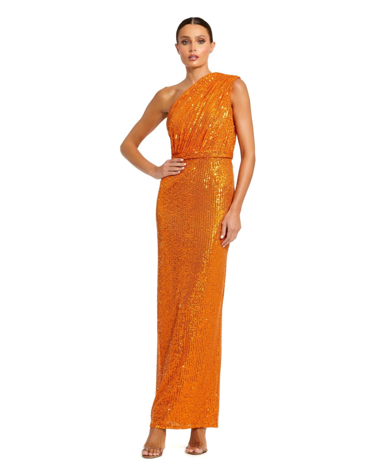 Click here for Mac Duggal Womens Sequined Ruched One Shoulder Gow... prices