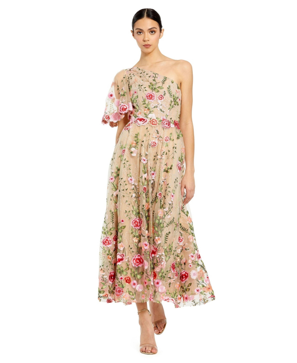 Click here for Womens One Shoulder Lace Embroidered Dress - Pink... prices