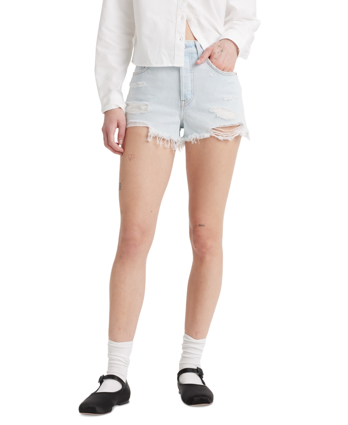 Click here for Levis Womens 501 Button Fly Cotton High-Rise Denim... prices