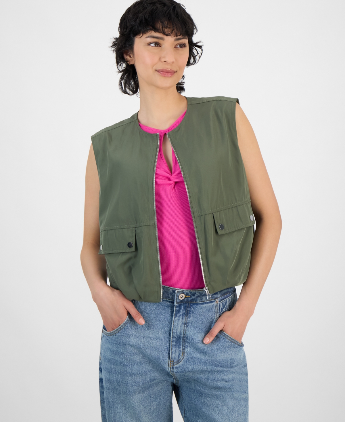 Click here for Bar Iii Womens Bubble-Hem Cargo Vest  Exclusively... prices