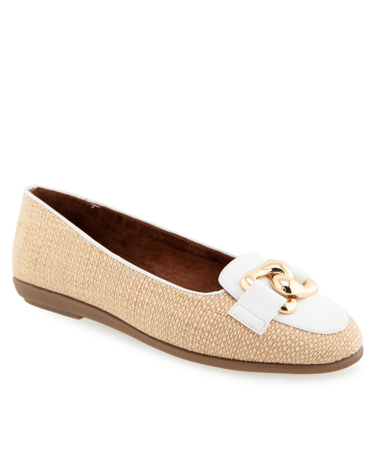 Aerosoles Womens Bell Almond Toe Ballet Flats - Natural/White Raffia