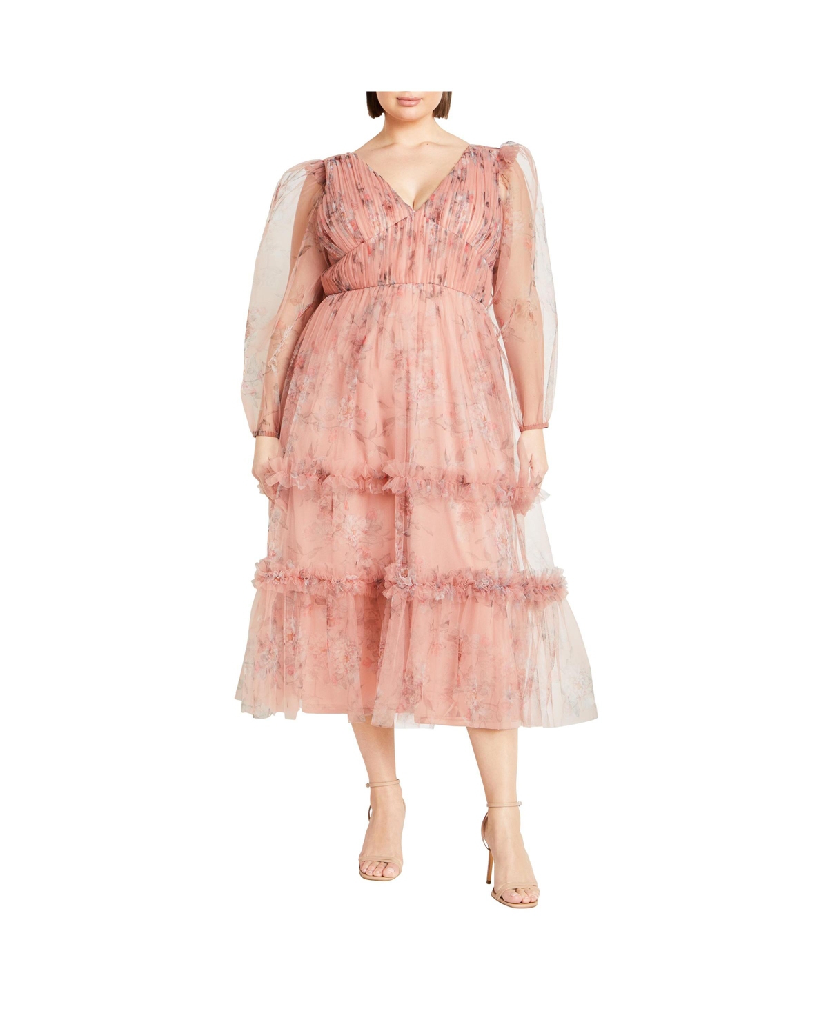 Click here for Plus Size Kitty Print Midi Dress - Posie fl blk prices
