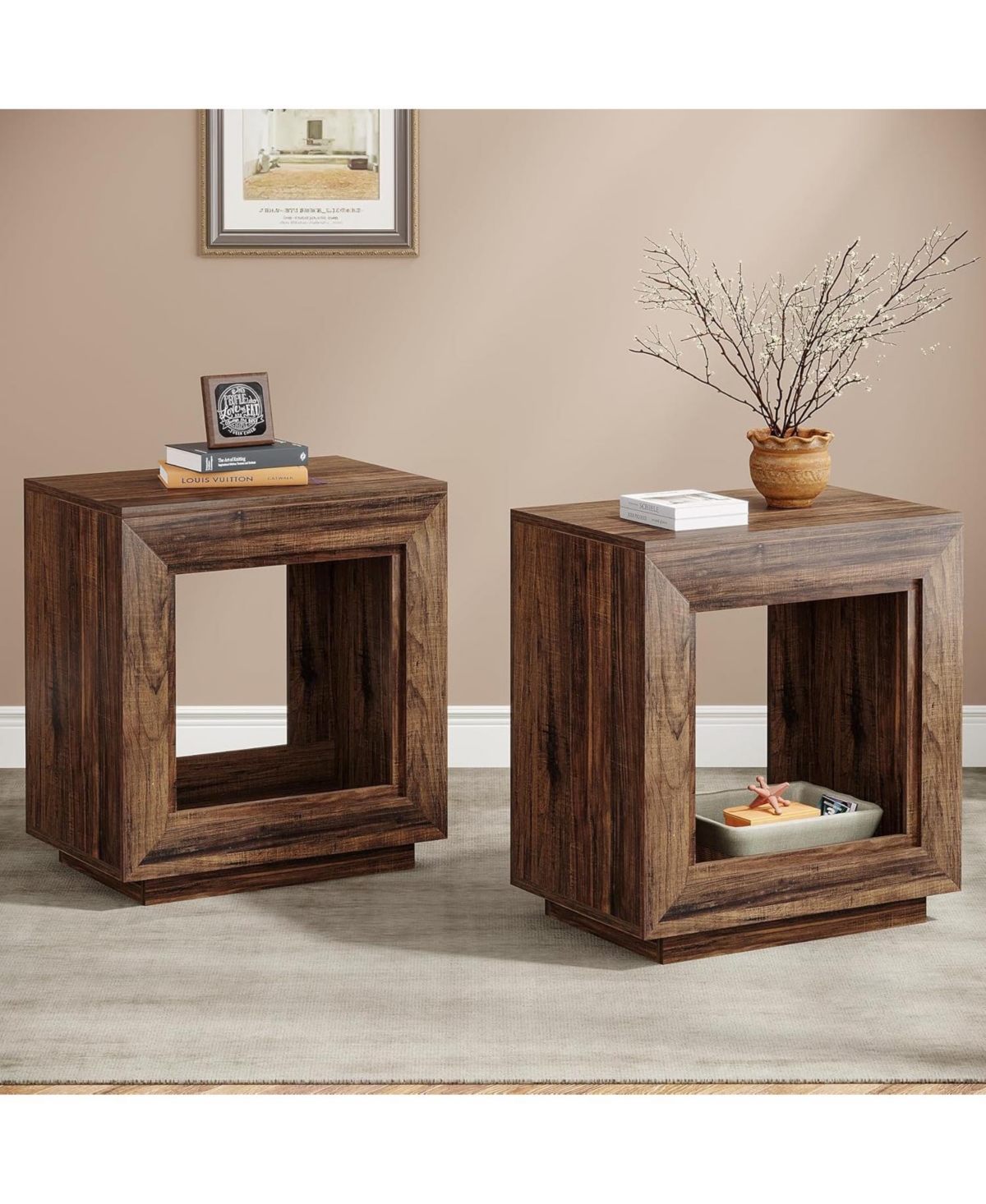 Click here for Tribesigns Rustic Wood End Table  2 Tiered Square... prices