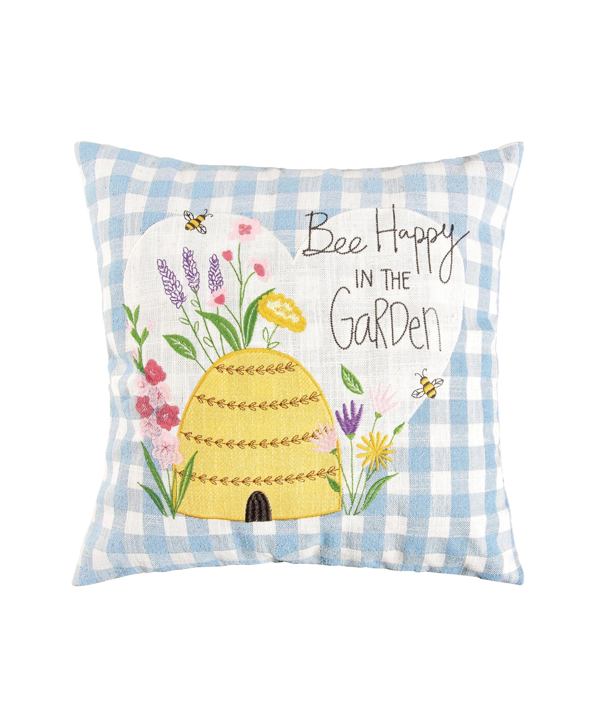 Click here for 18 x 18 Bee Happy In Blue Embroidered Throw Pillow prices