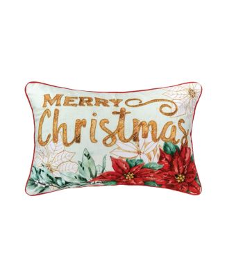 Merry Christmas Poinsettia Printed and Embroidered Throw Pillow, 14" x ...