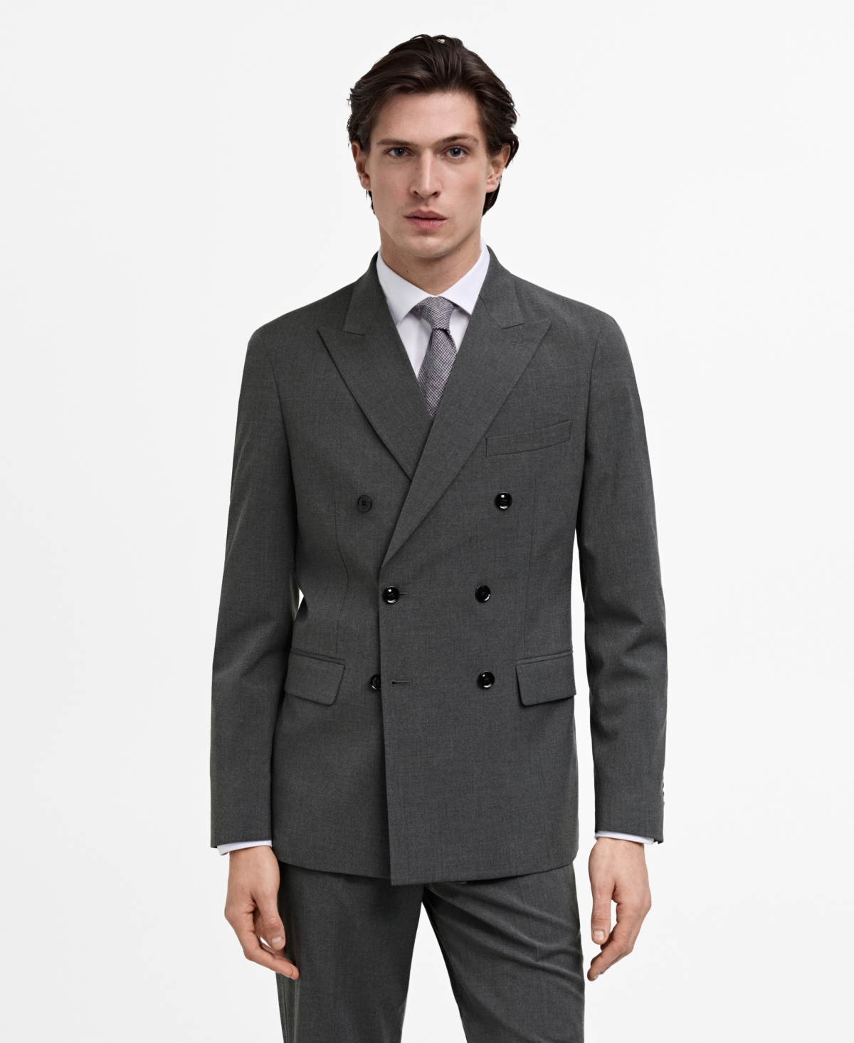 Click here for Mango Mens Slim-Fit Double Breasted Blazer - Gray prices