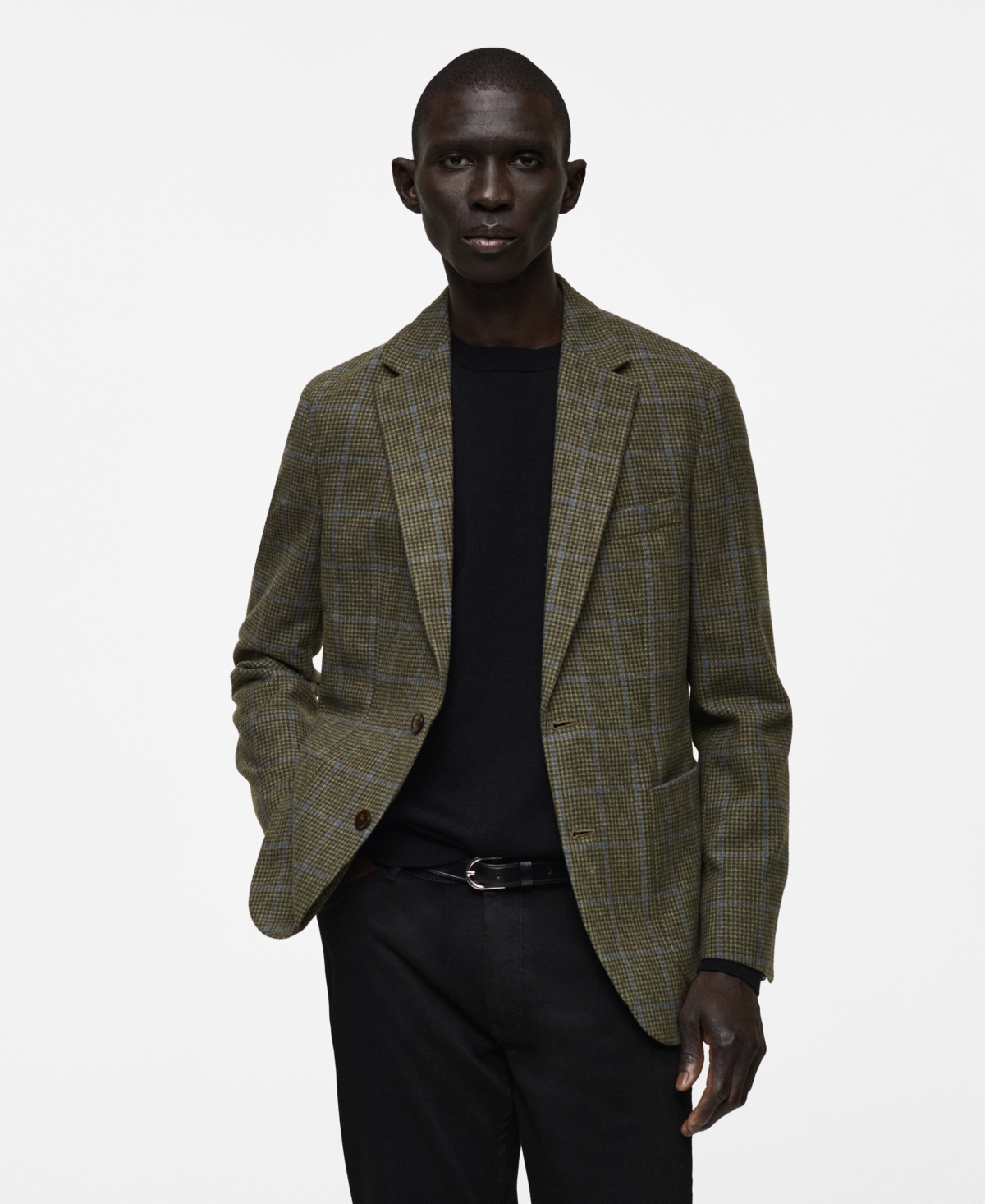 Click here for Mango Mens Slim-Fit Wool Houndstooth Blazer - Gree... prices