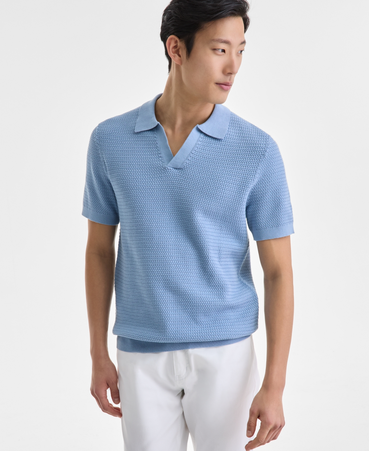 Alfani Men's Textured Polo Shirt, Exclusively at Macy's - Blue Fog | Smart Closet