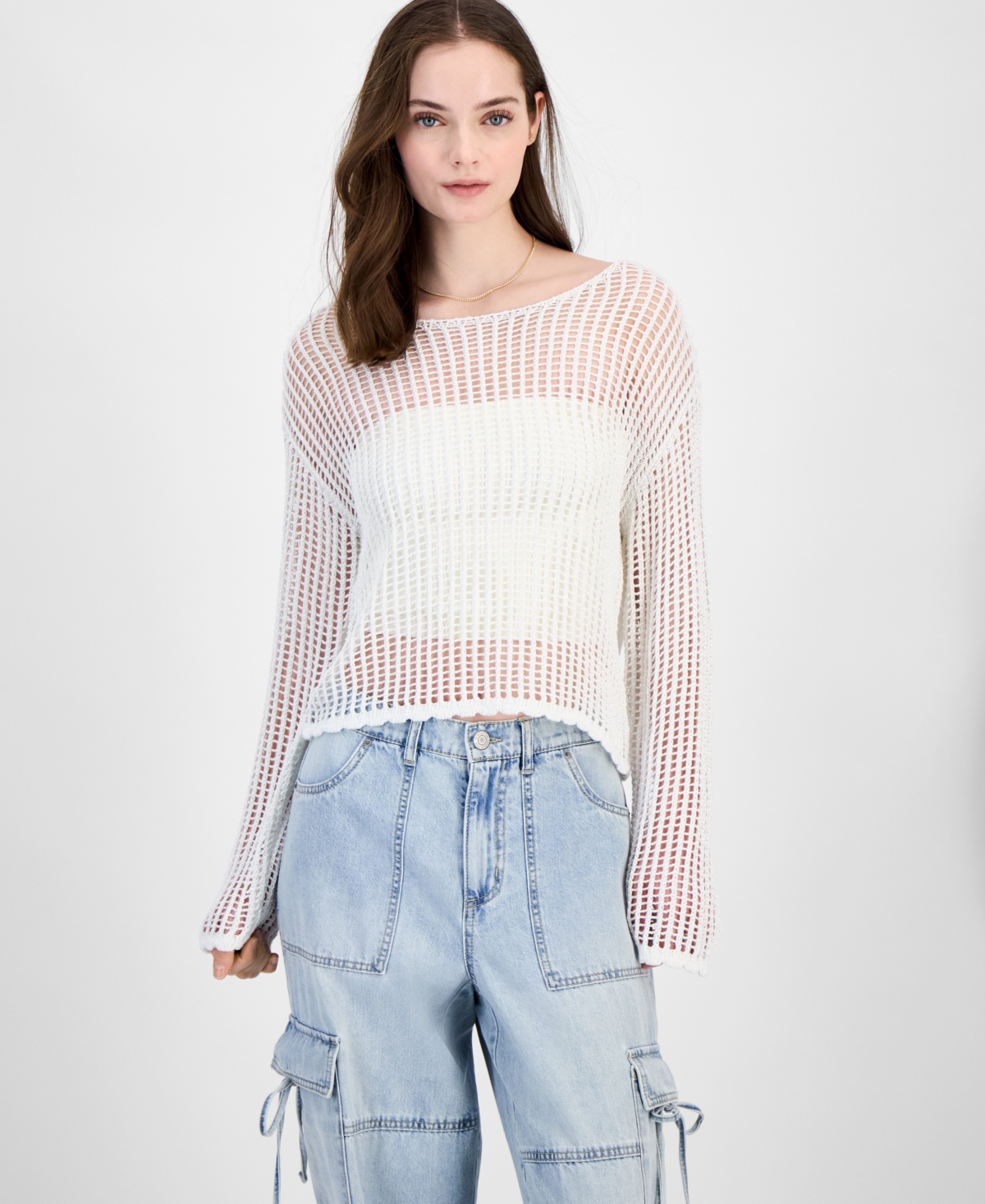 Click here for Ultra Flirt Juniors Shimmer Open-Knit Sweater - Sh... prices