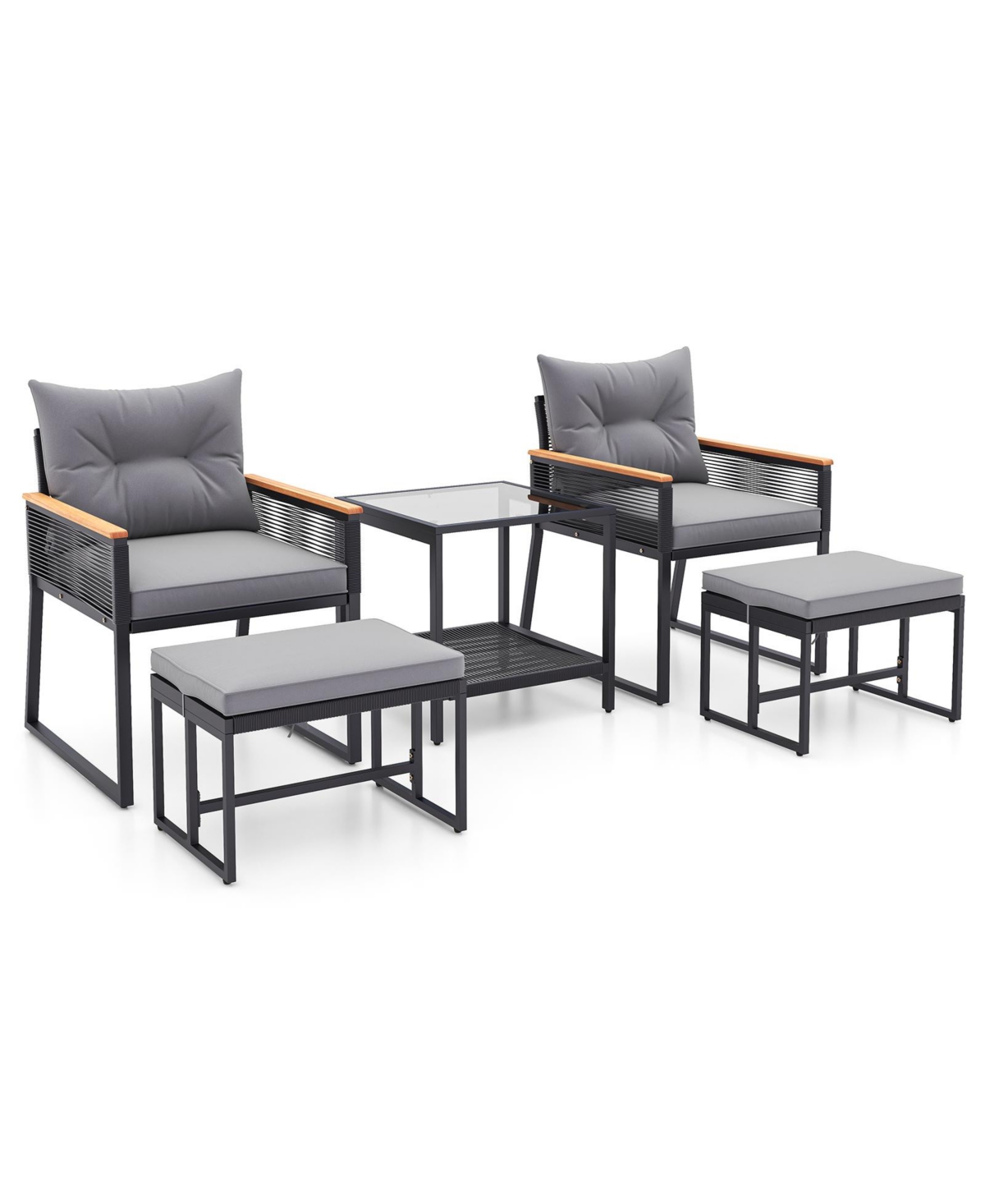 Click here for 5 Piece Outdoor Rattan Conversation Set with 2-Lay... prices