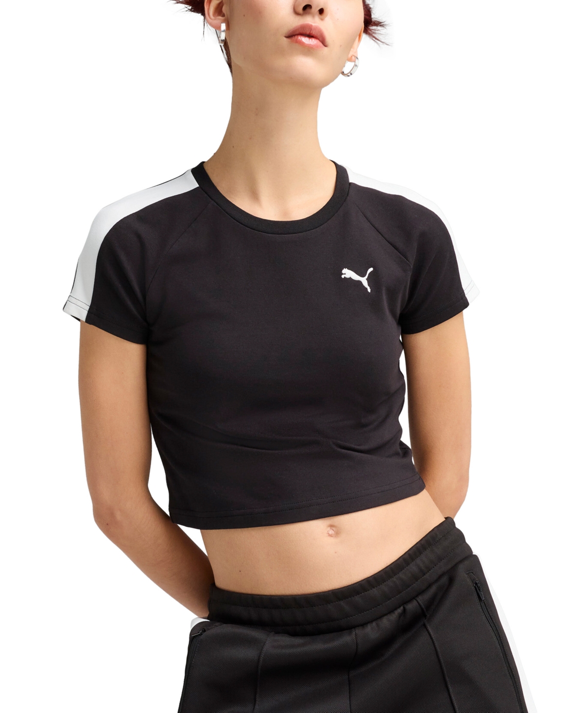 Click here for Puma Womens T7 Stripe Crewneck Cropped Baby T-Shir... prices