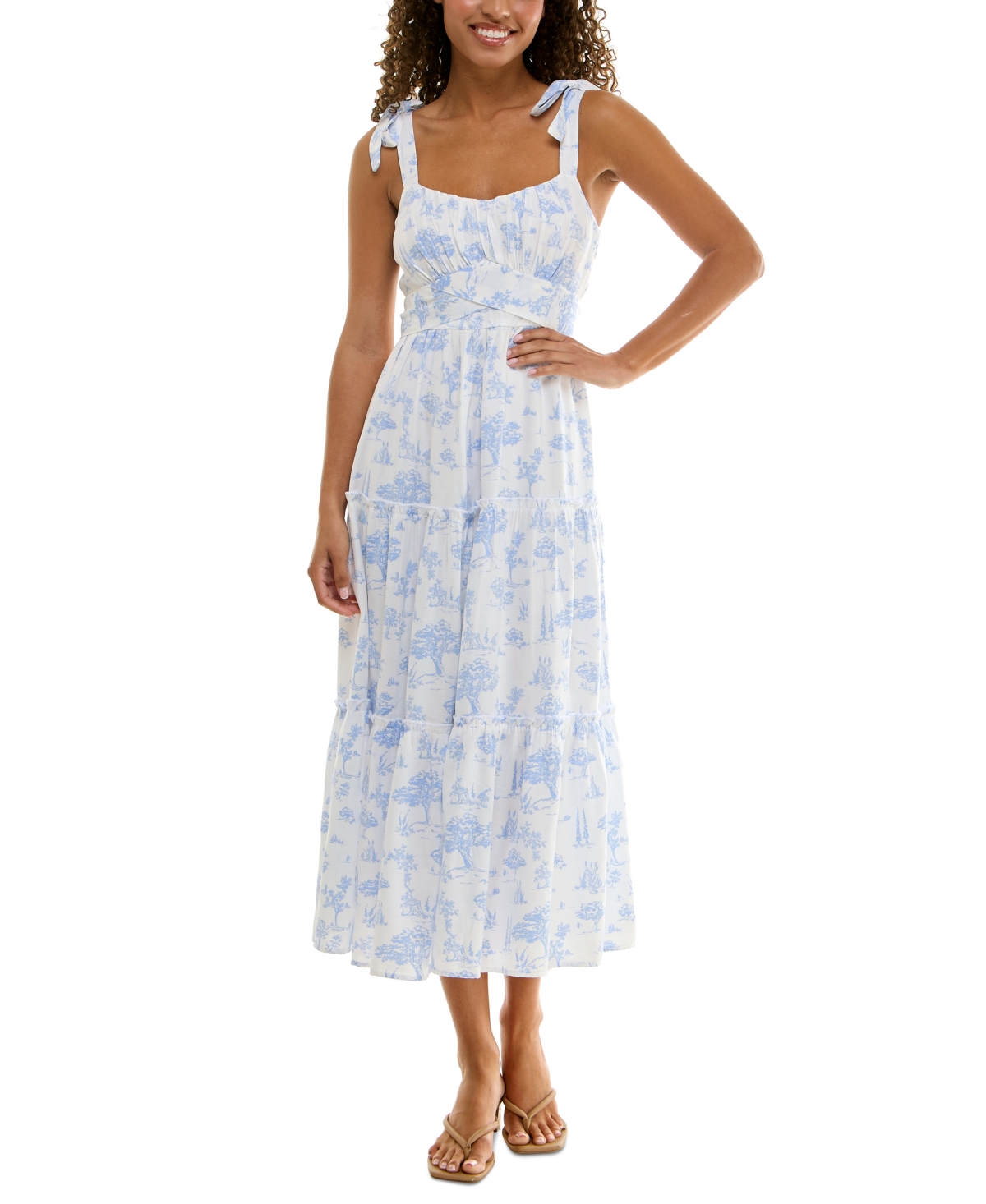 Click here for Trixxi Juniors Printed Tiered Sleeveless Midi Dres... prices