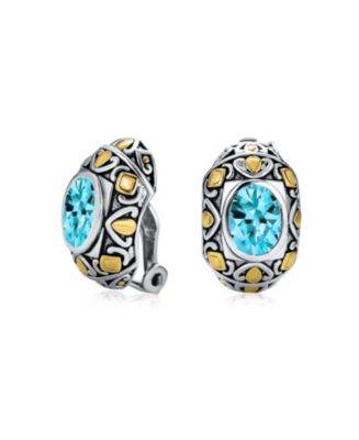 Bling Jewelry Two-Tone Bali Style Oval Clip-On Earrings with Simulated ...