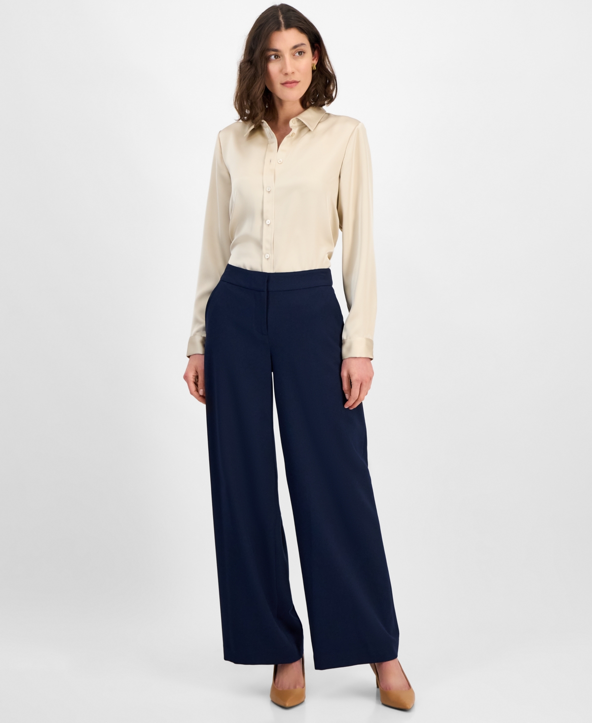Click here for Tahari Asl Petite Mid-Rise Wide-Leg Pants - Deep N... prices