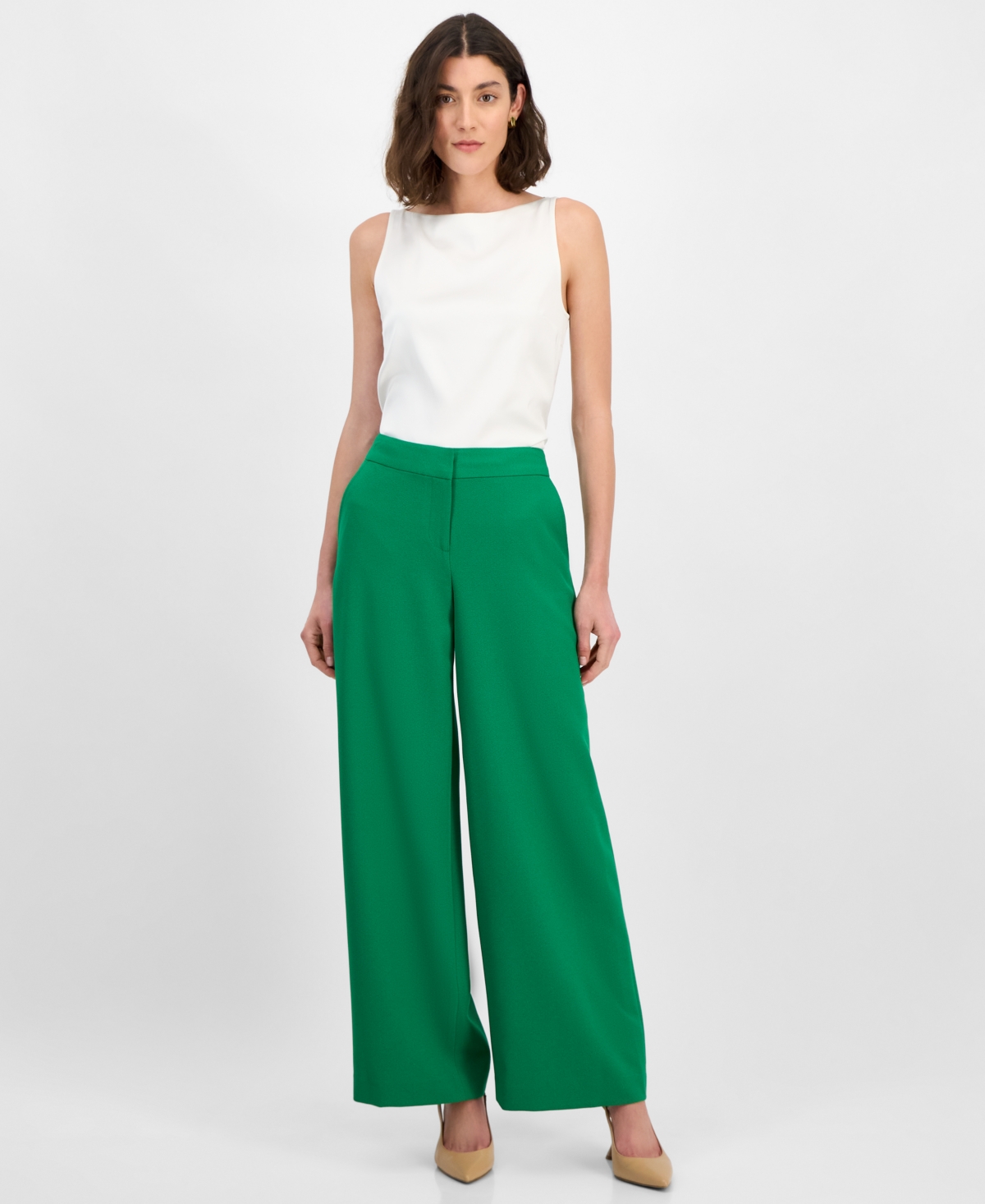 Click here for Tahari Asl Womens Mid-Rise Wide-Leg Pants - Emeral... prices