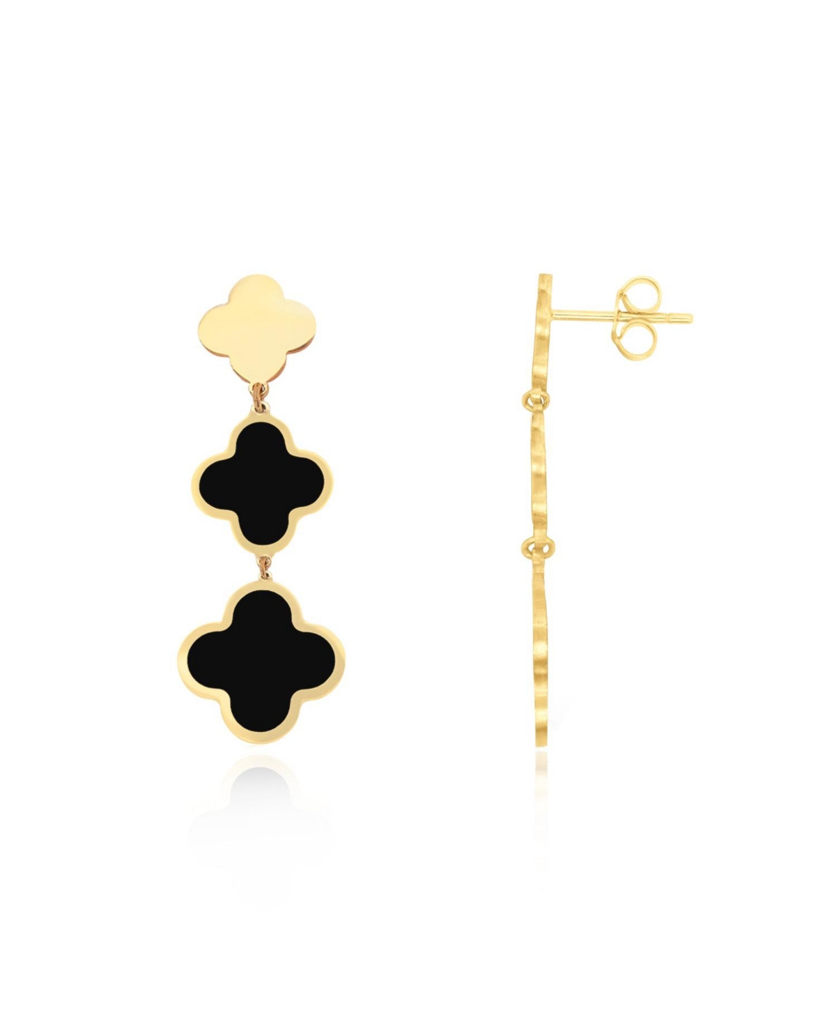 Click here for The Lovery Onyx and Gold Clover Drop Earrings 14K... prices