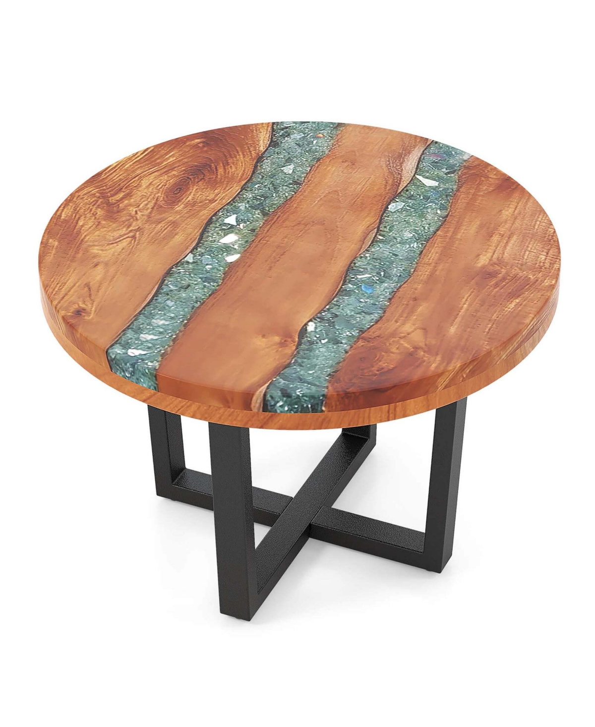 Click here for 24" Round Teak Wood End Table with Epoxy Resi... prices