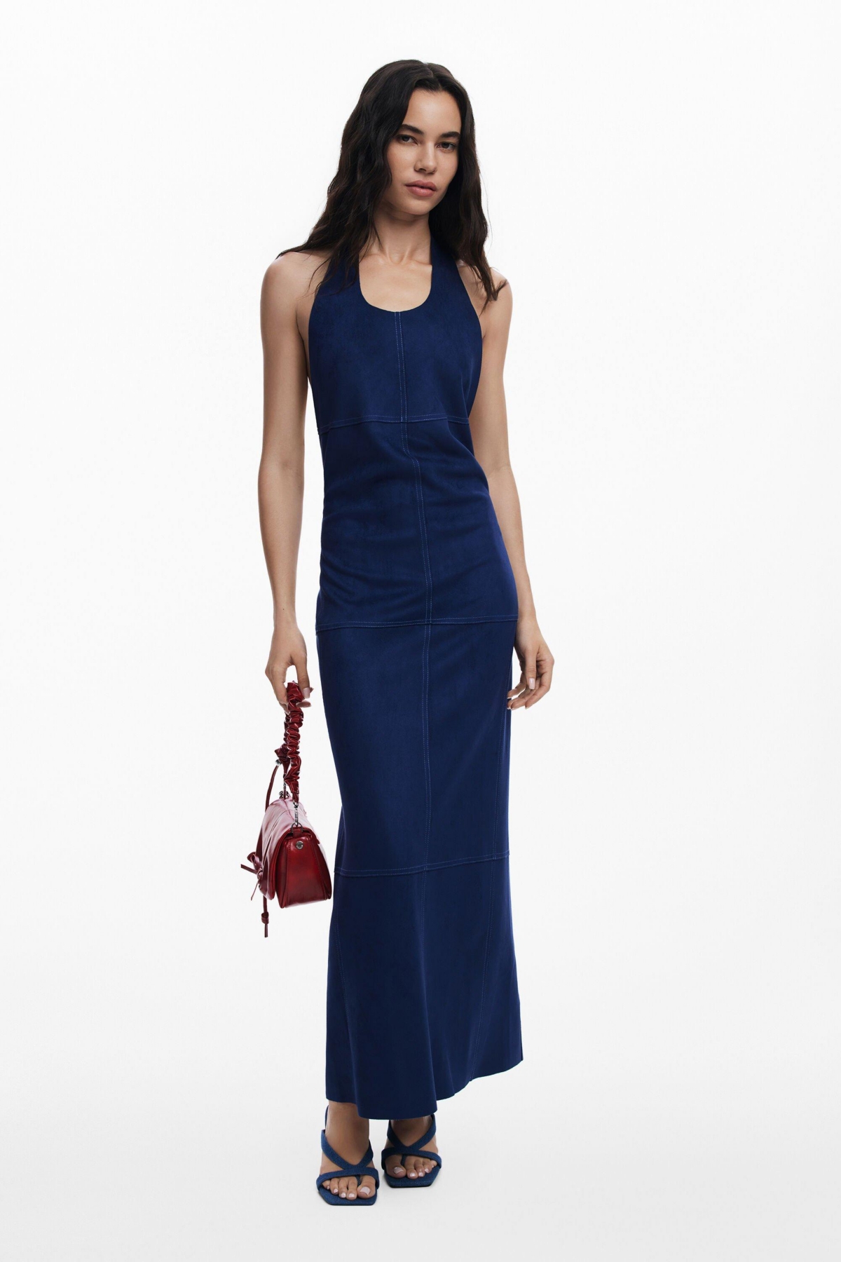 Click here for Desigual Womens Open-back suede dress - Blue prices