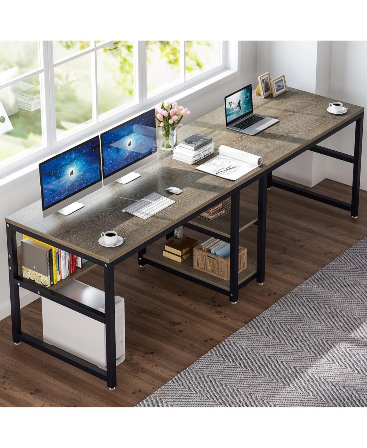 Click here for Tribesigns Two Person Desk with Bookshelf  78.7 Co... prices