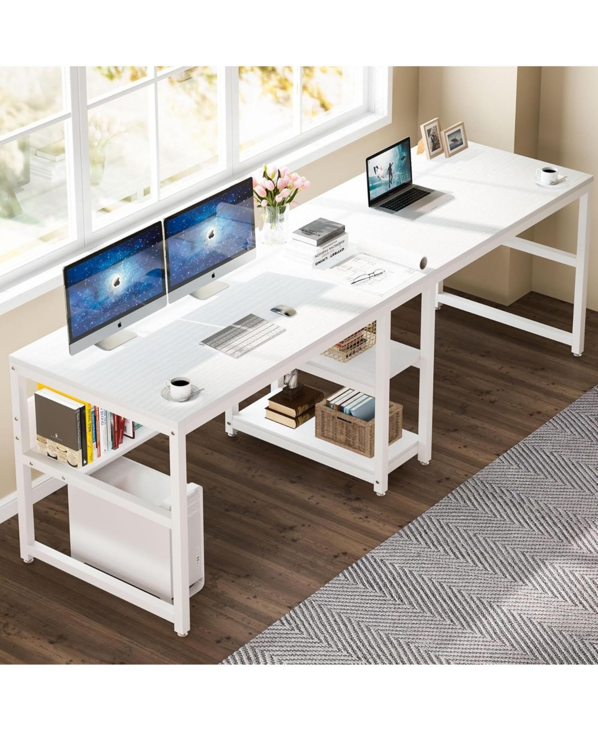 Click here for Tribesigns Two Person Desk with Bookshelf  78.7 Co... prices