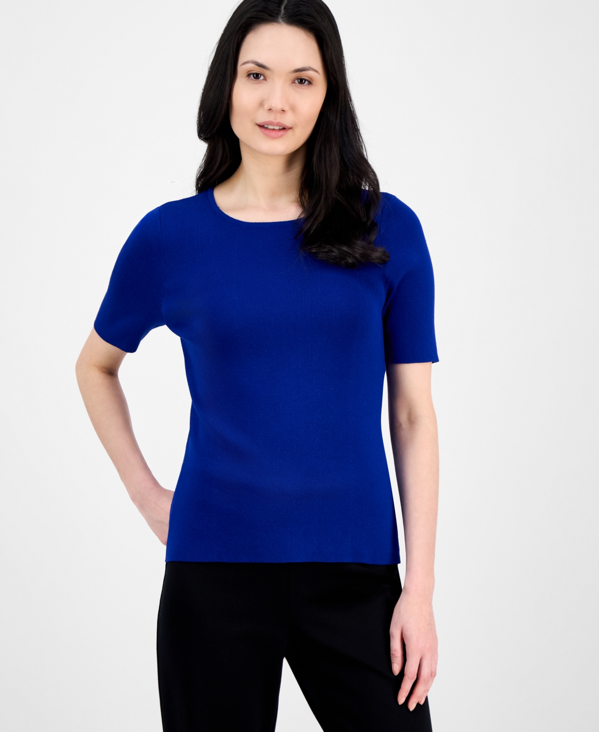 Click here for Tahari Asl Womens Fine-Rib Crewneck Sweater T-Shir... prices