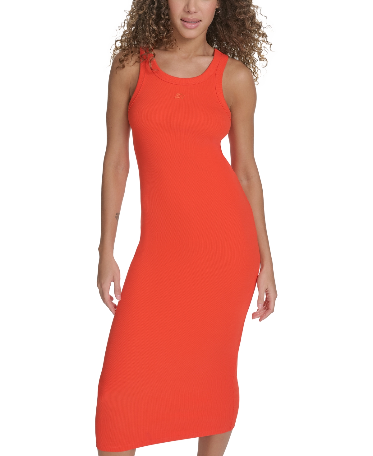 Starter Womens Cotton-Blend Ribbed-Knit Tank Dress - Cherry Tomato