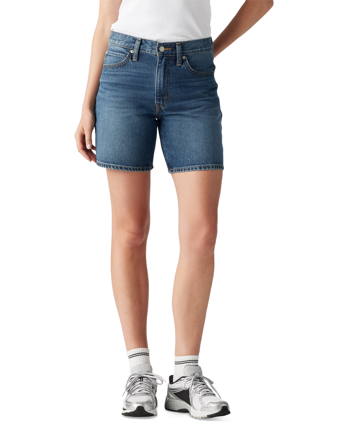 Click here for Levis Womens Mid-Rise 94 Baggy Denim Shorts - Cook... prices