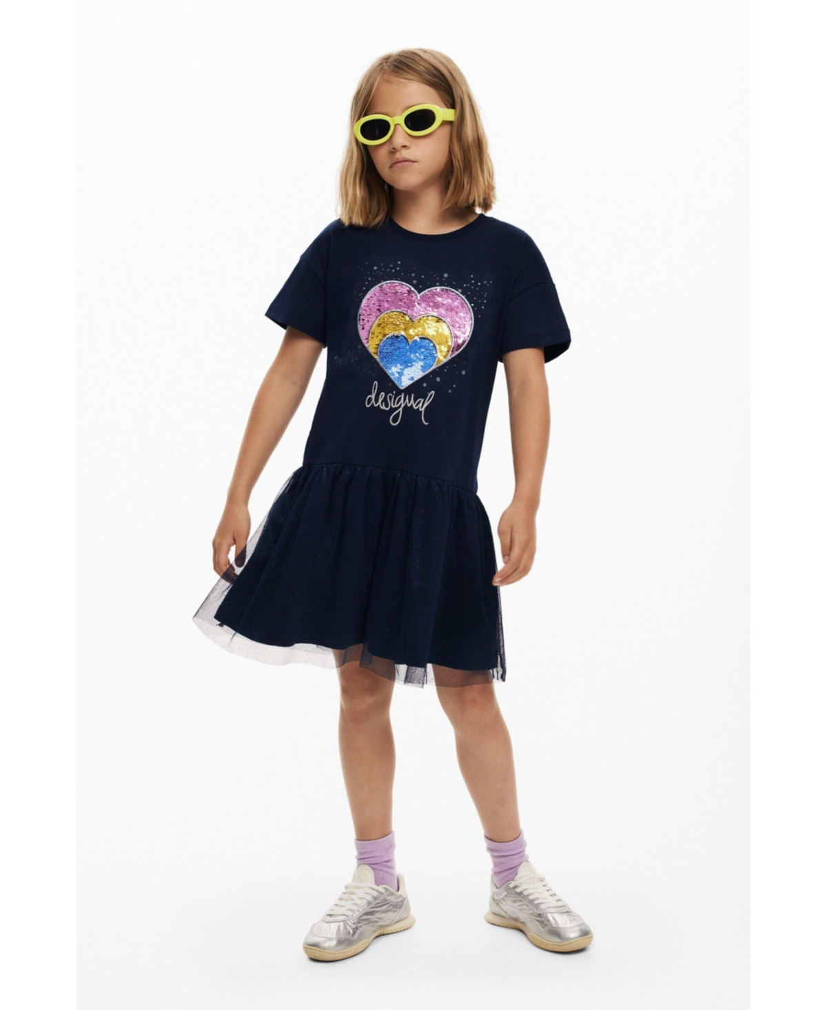 Click here for Desigual Girlss Short heart dress - Blue prices