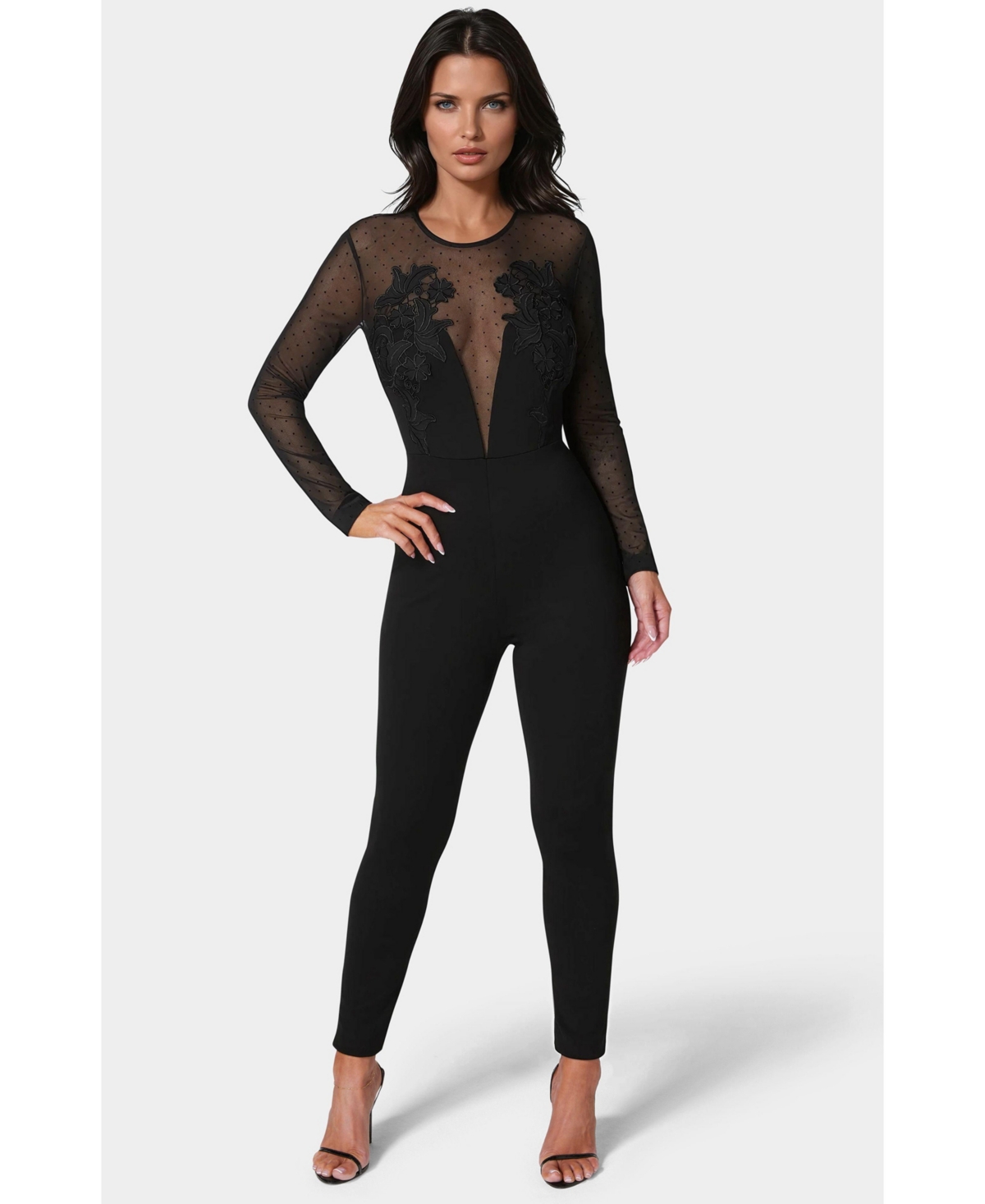 Click here for Bebe Womens Lace Applique Catsuit - Black prices