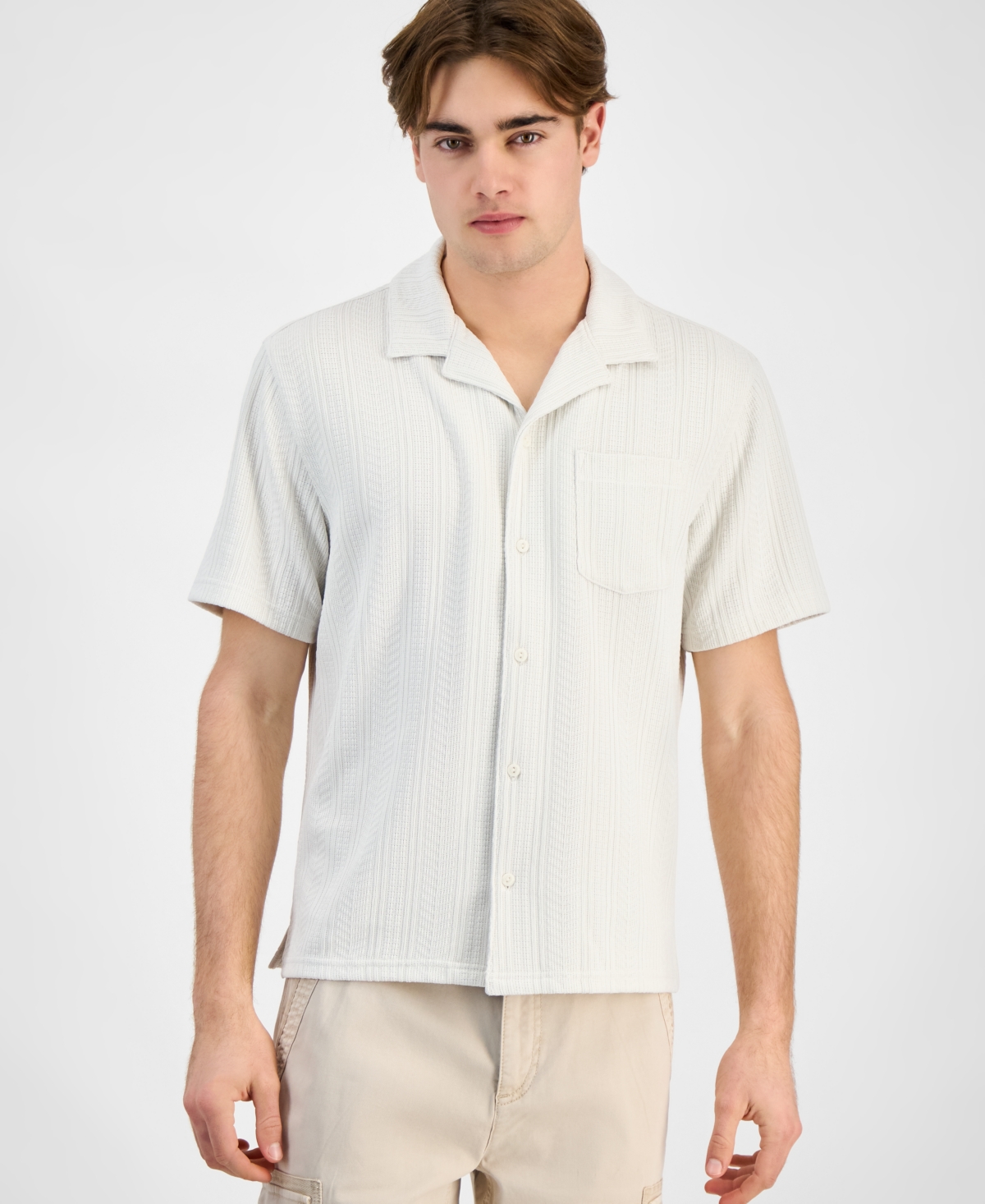 Click here for Sun + Stone Mens Textured Chevron Knit Short Sleev... prices