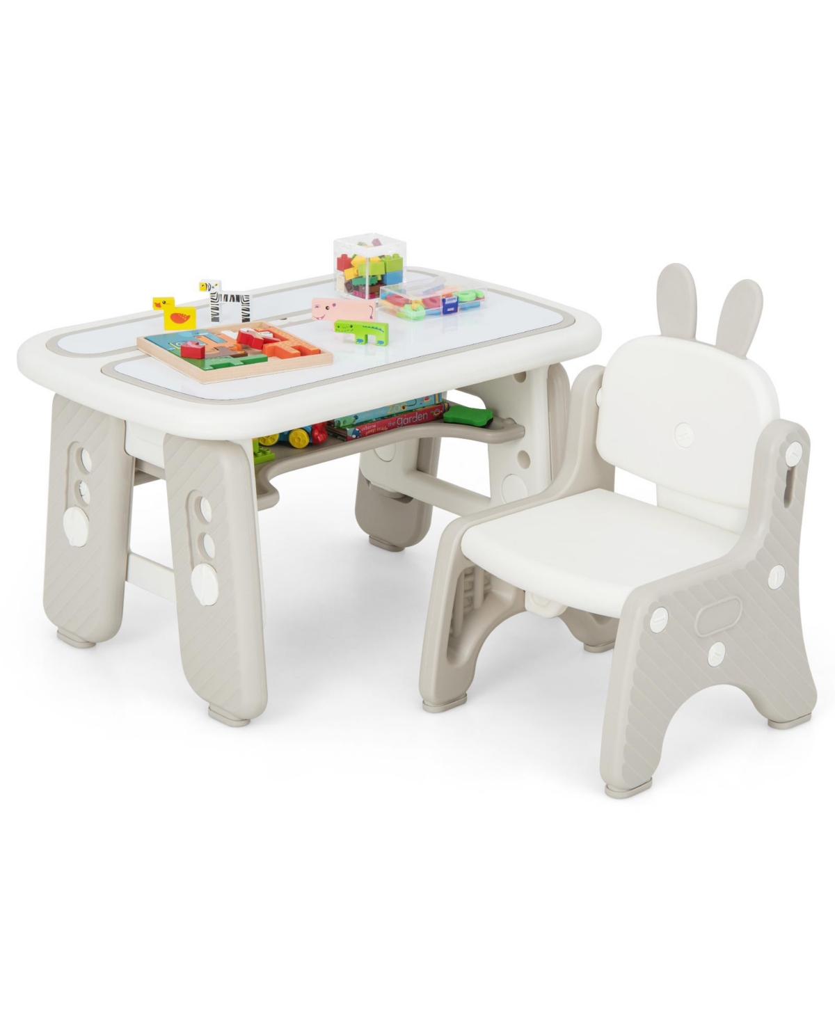 Click here for Kids Table and Chair Set with Flip-Top Bookshelf -... prices