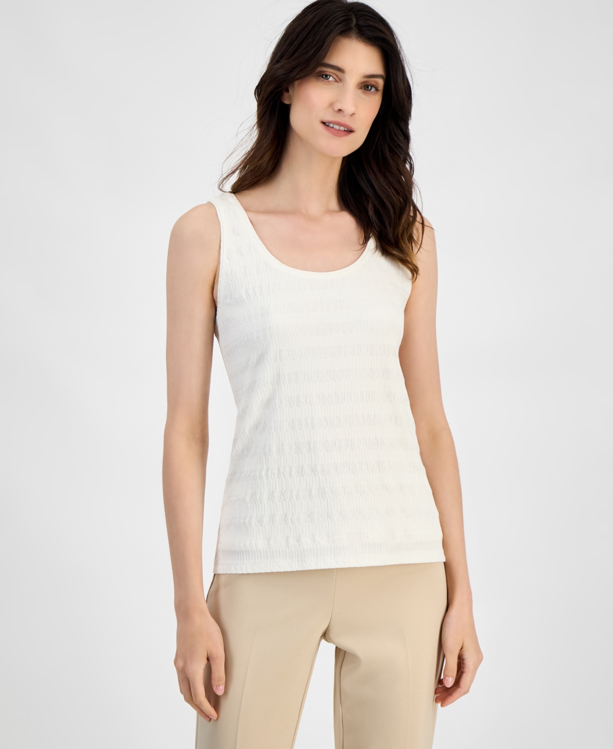 Click here for Anne Klein Womens Textured-Knit Scoop-Neck Tank -... prices