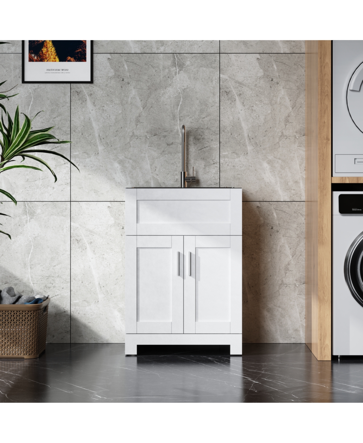 Click here for 24in White Paint Free Laundry Tub Cabinet w/ Stain... prices