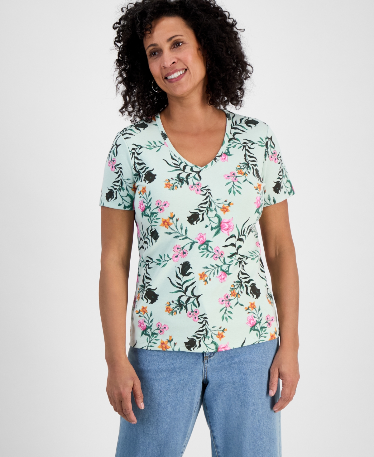 Click here for Style & Co Womens Printed V-Neck Short-Sleeve Top... prices