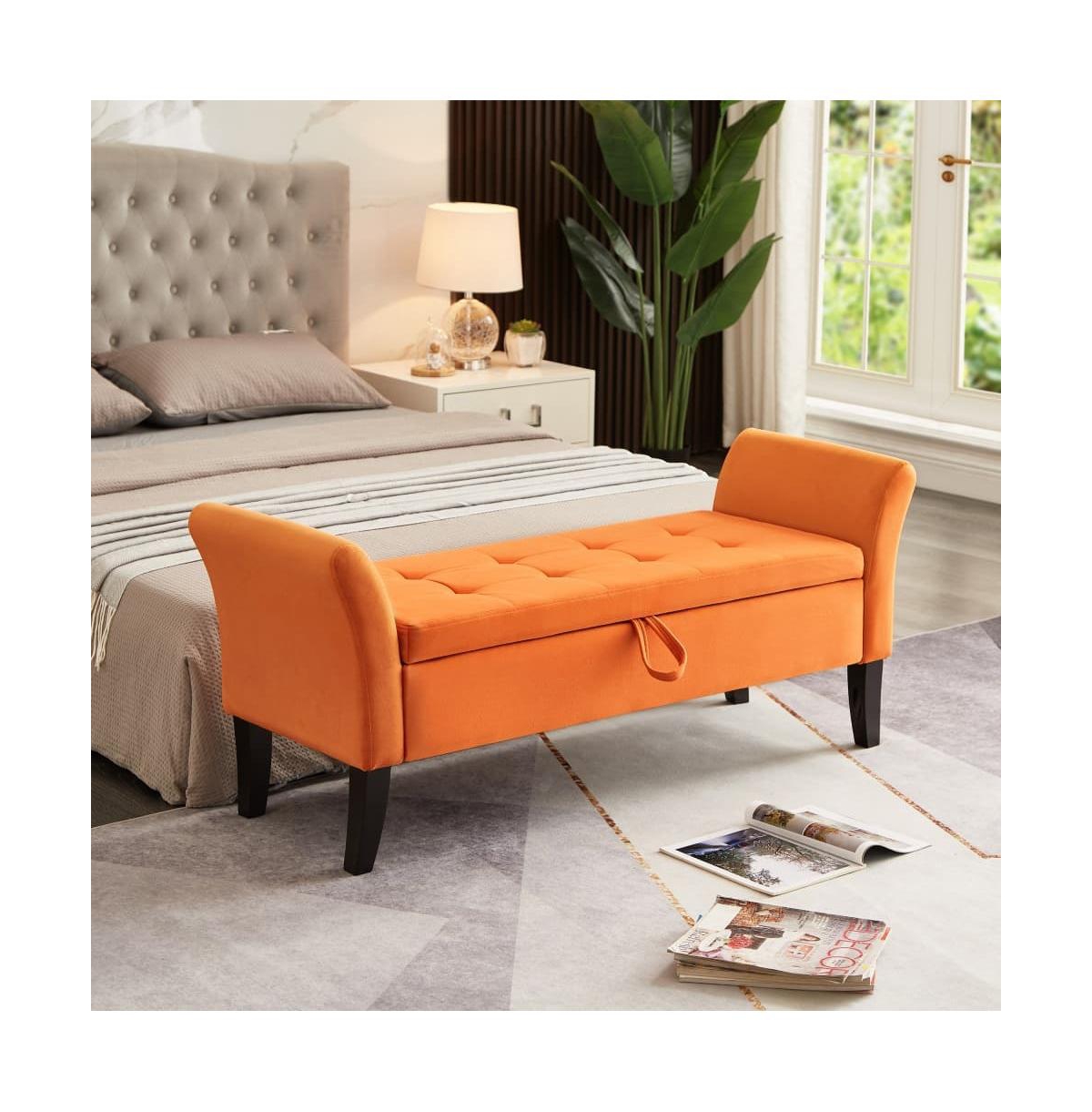 Click here for 51.5 Inch Velvet Storage Bench with Curved Arms  U... prices