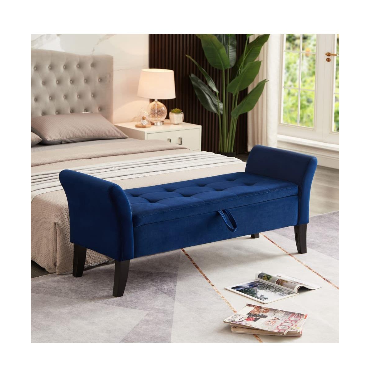 Click here for 51.5 Inch Velvet Storage Bench with Curved Arms  U... prices
