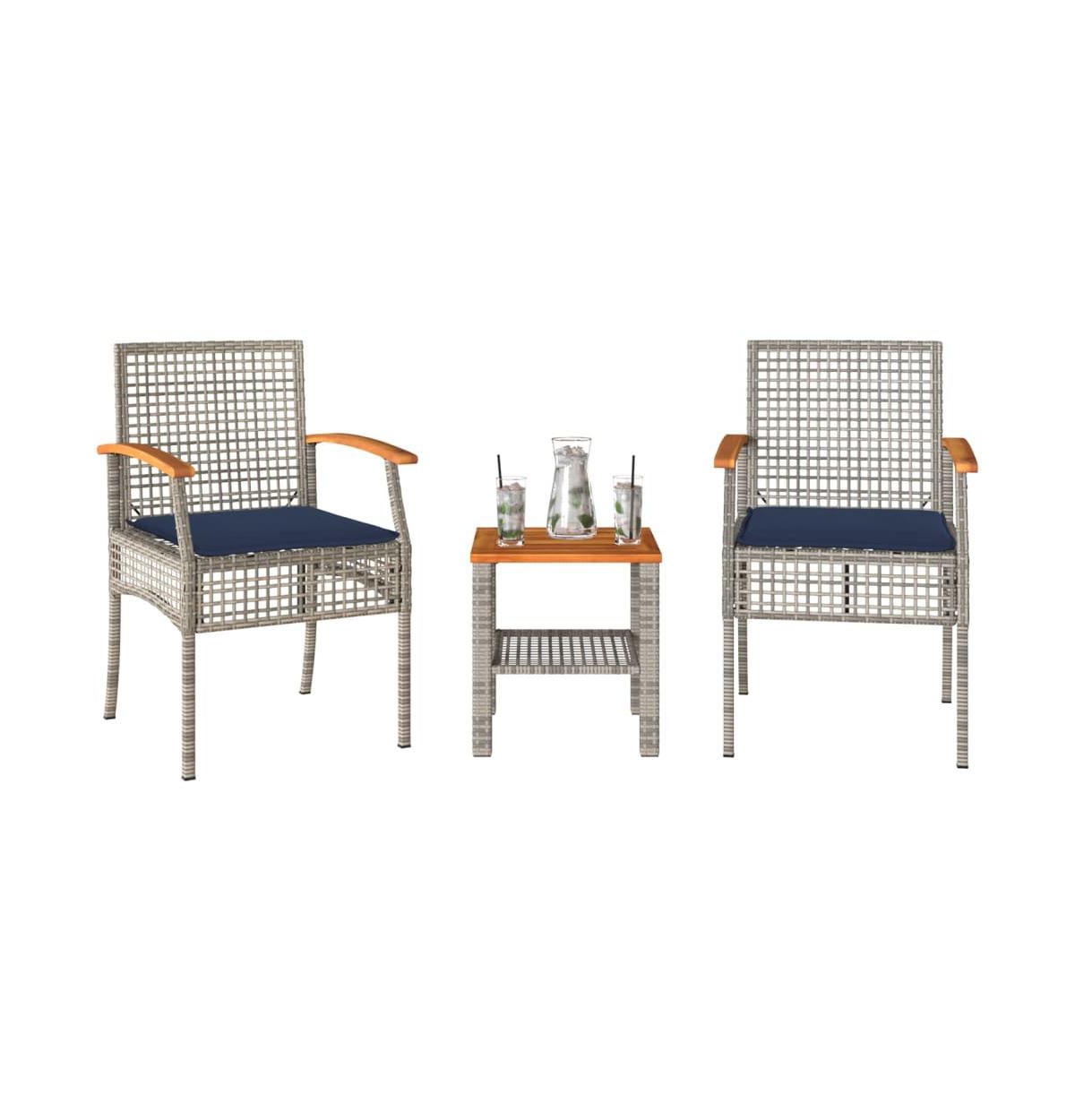 Click here for 3 Piece Bistro Set with Cushions Gray Poly Rattan... prices