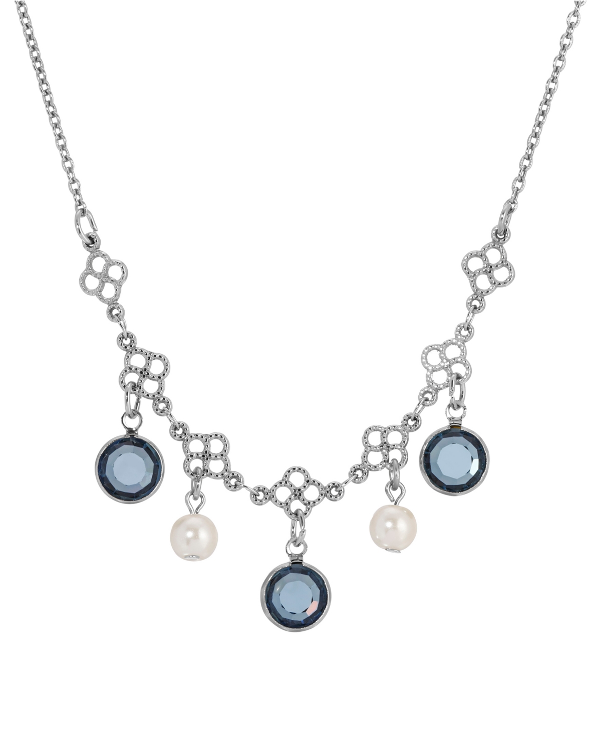 Click here for 2028 Silver-Tone Crystal Faux Cultivated Pearl Bib... prices