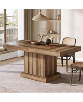 Tribesigns 63-Inch Pedestal Dining Table for 4, Farmhouse Rectangular ...