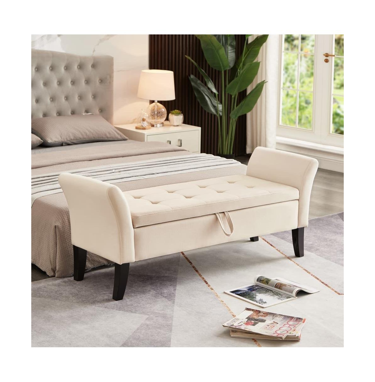 Click here for 51.5 Inch Velvet Storage Bench with Curved Arms  U... prices