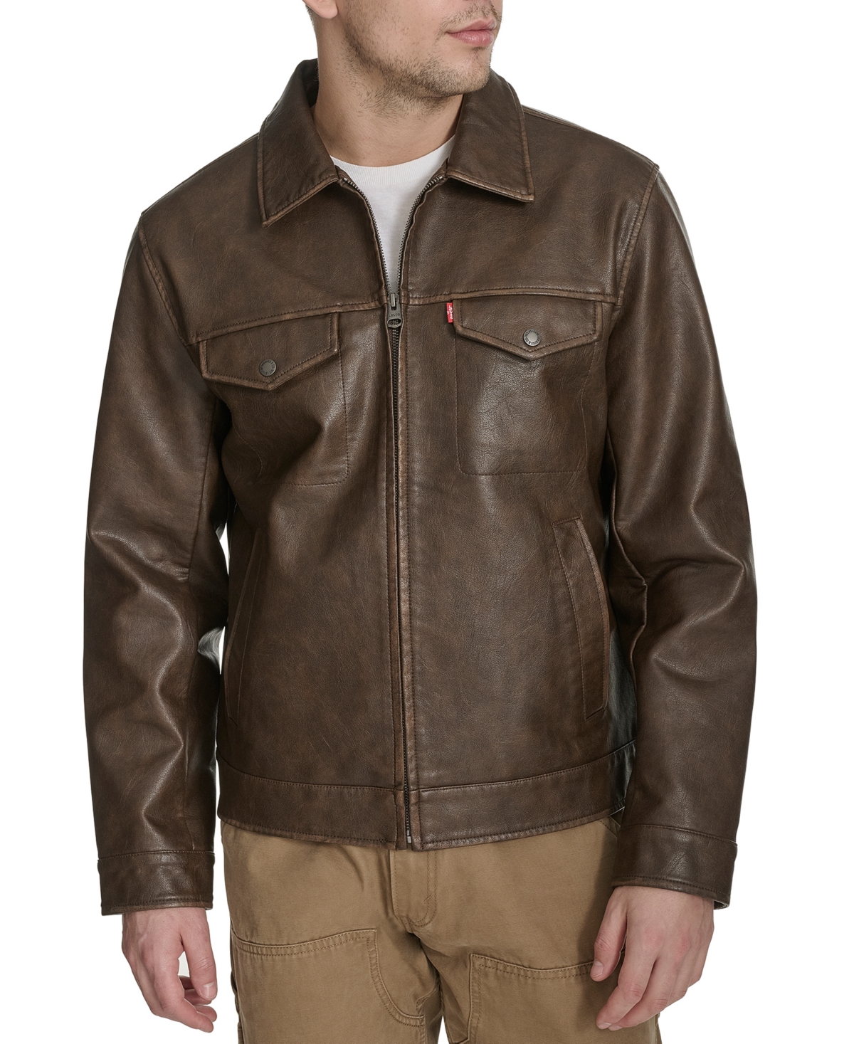 Click here for Levis Mens Classic-Fit Faux-Leather Jacket - Saddl... prices