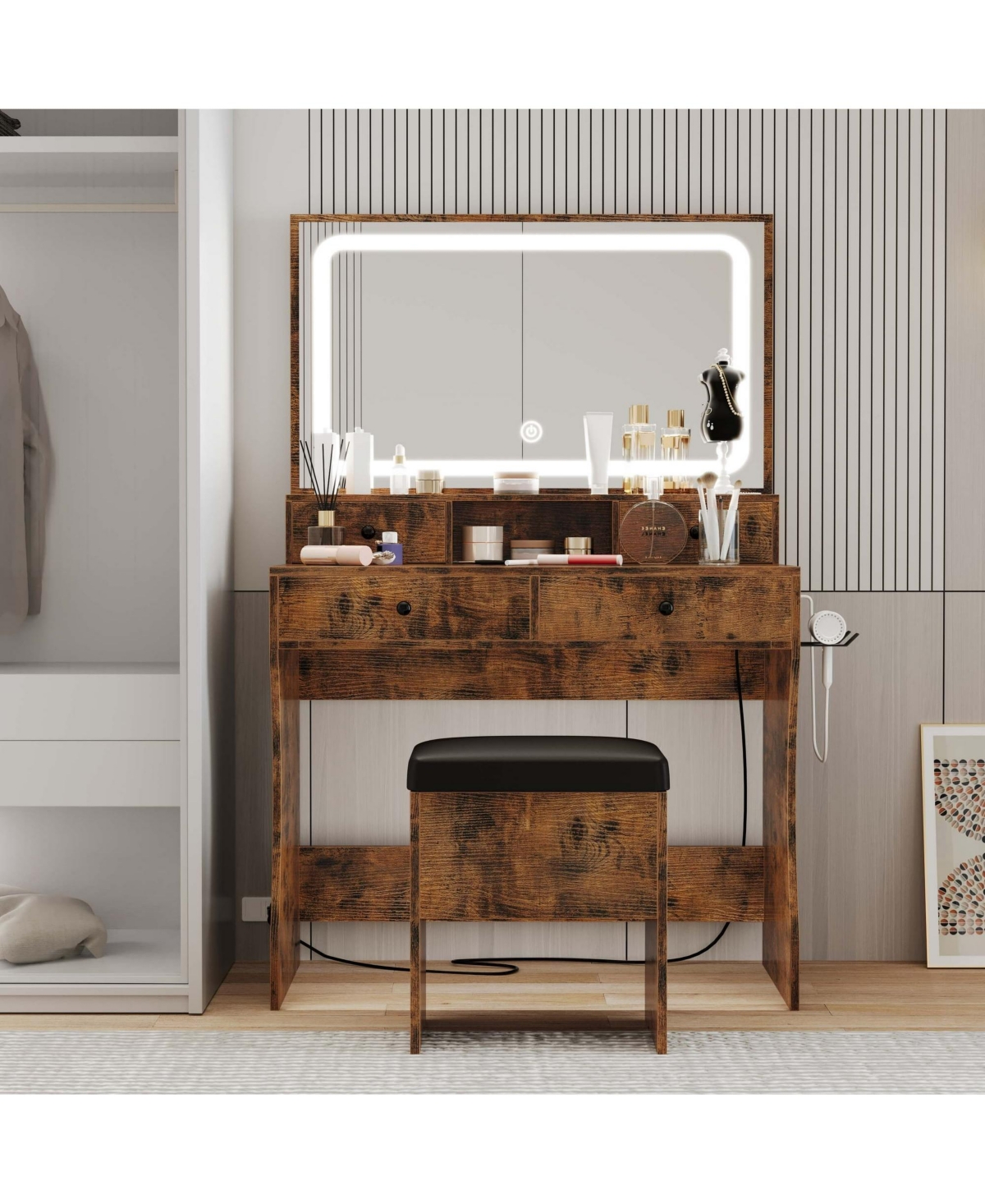 Click here for Vanity Desk  Bedroom Makeup Table with 4 Drawers S... prices