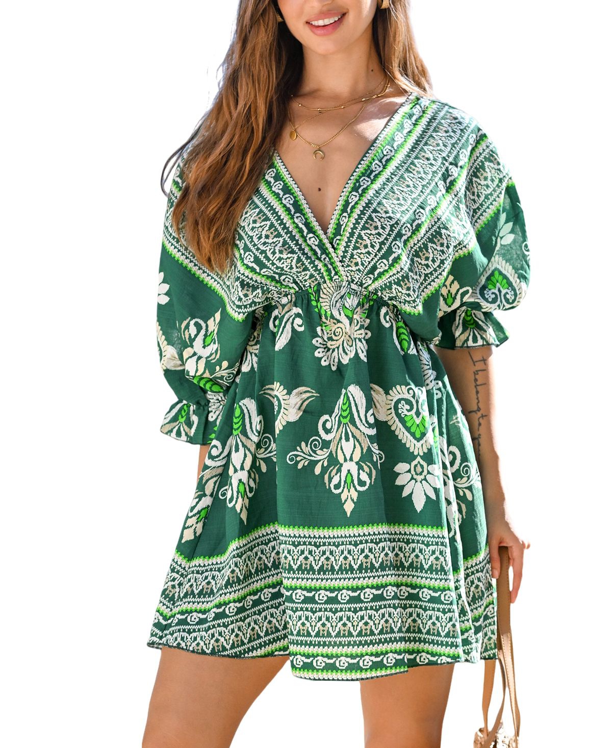 Click here for Cupshe Womens Lush Meadow Ornate Mini Beach Dress... prices
