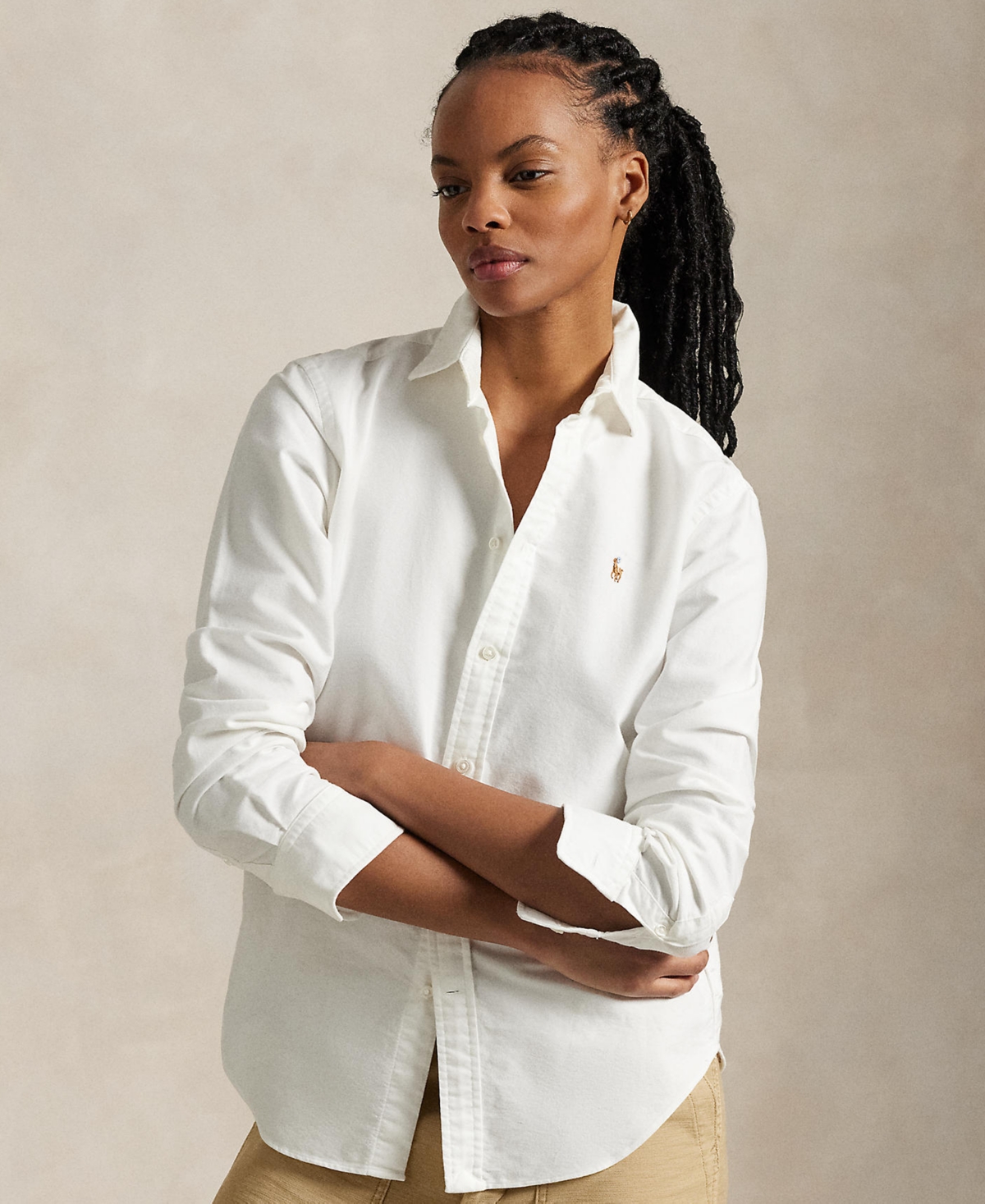 Polo Ralph Lauren Womens Slim-Fit Striped Oxford Shirt - White