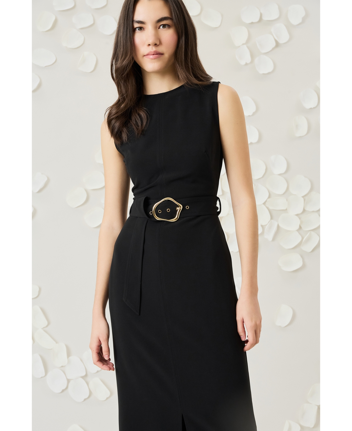 Click here for Luxely Womens Belted Boat-Neck Sleeveless Midi Dre... prices