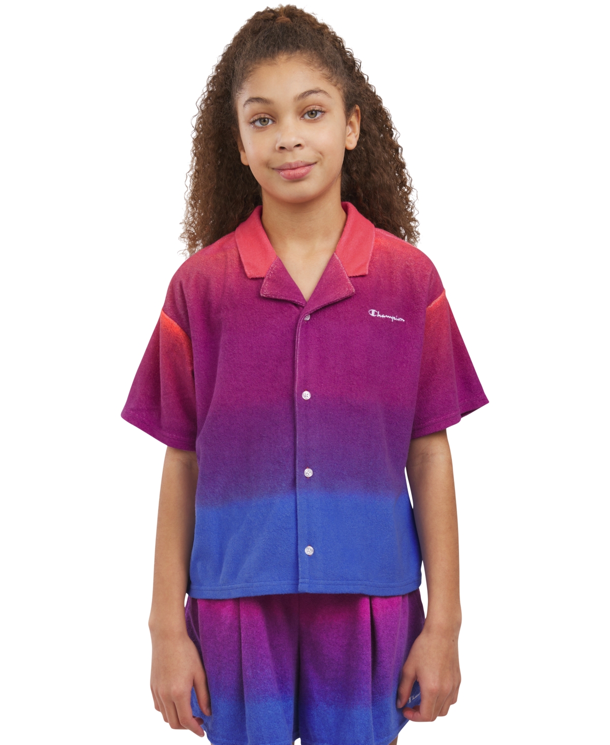 Click here for Champion Big Girls Button-Up Gradient Shirt - Peac... prices
